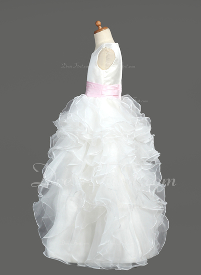 Ball Gown Floor Length Flower Girl Dress Organza Satin Sleeveless
