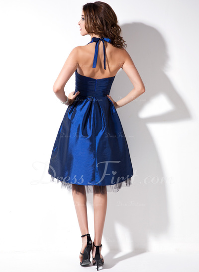 A Line Princess Halter Knee Length Taffeta Bridesmaid Dress With Ruffle